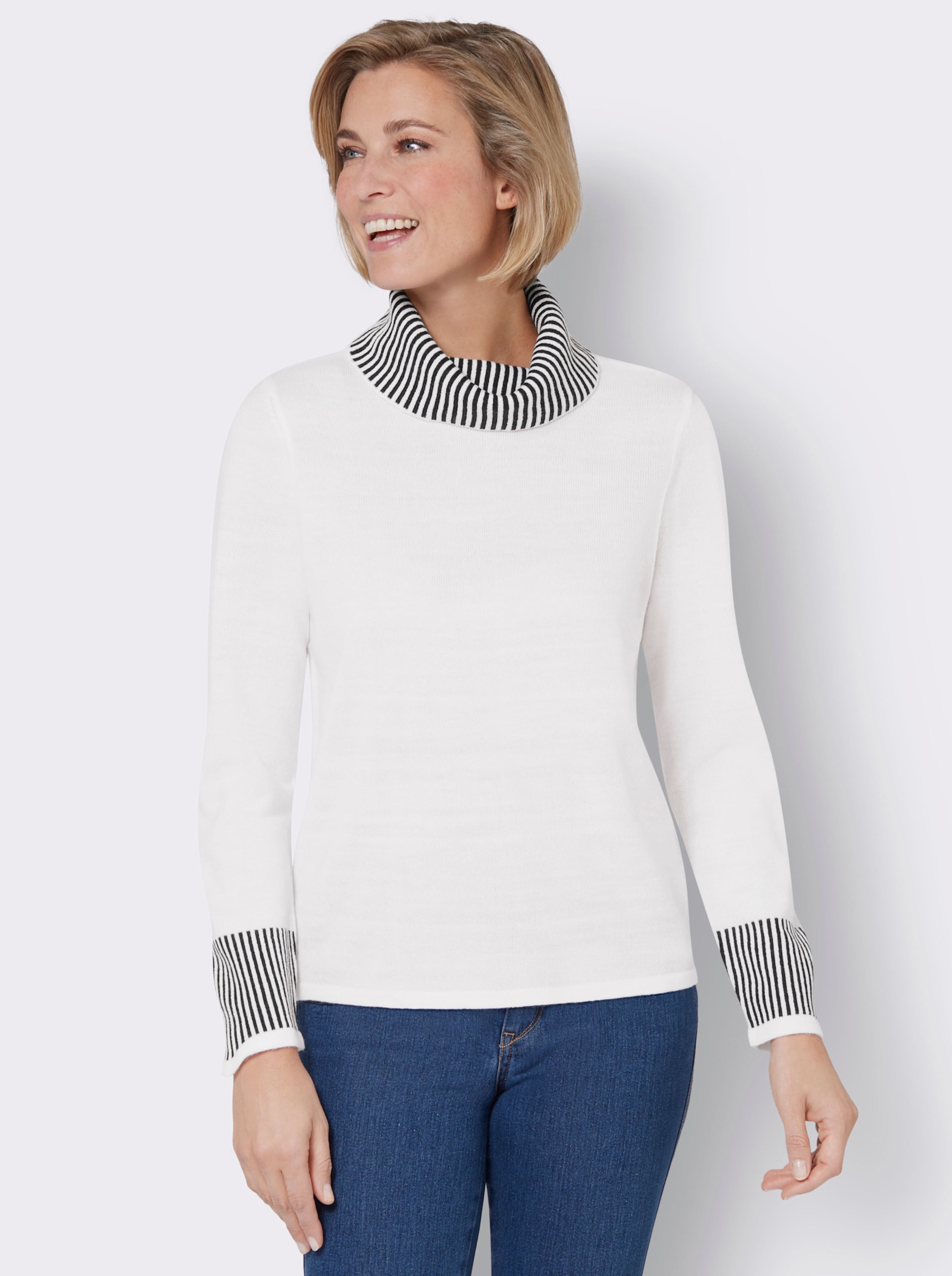 Rolkraagtrui in ecru/zwart gedessineerd | Your Look... for less!