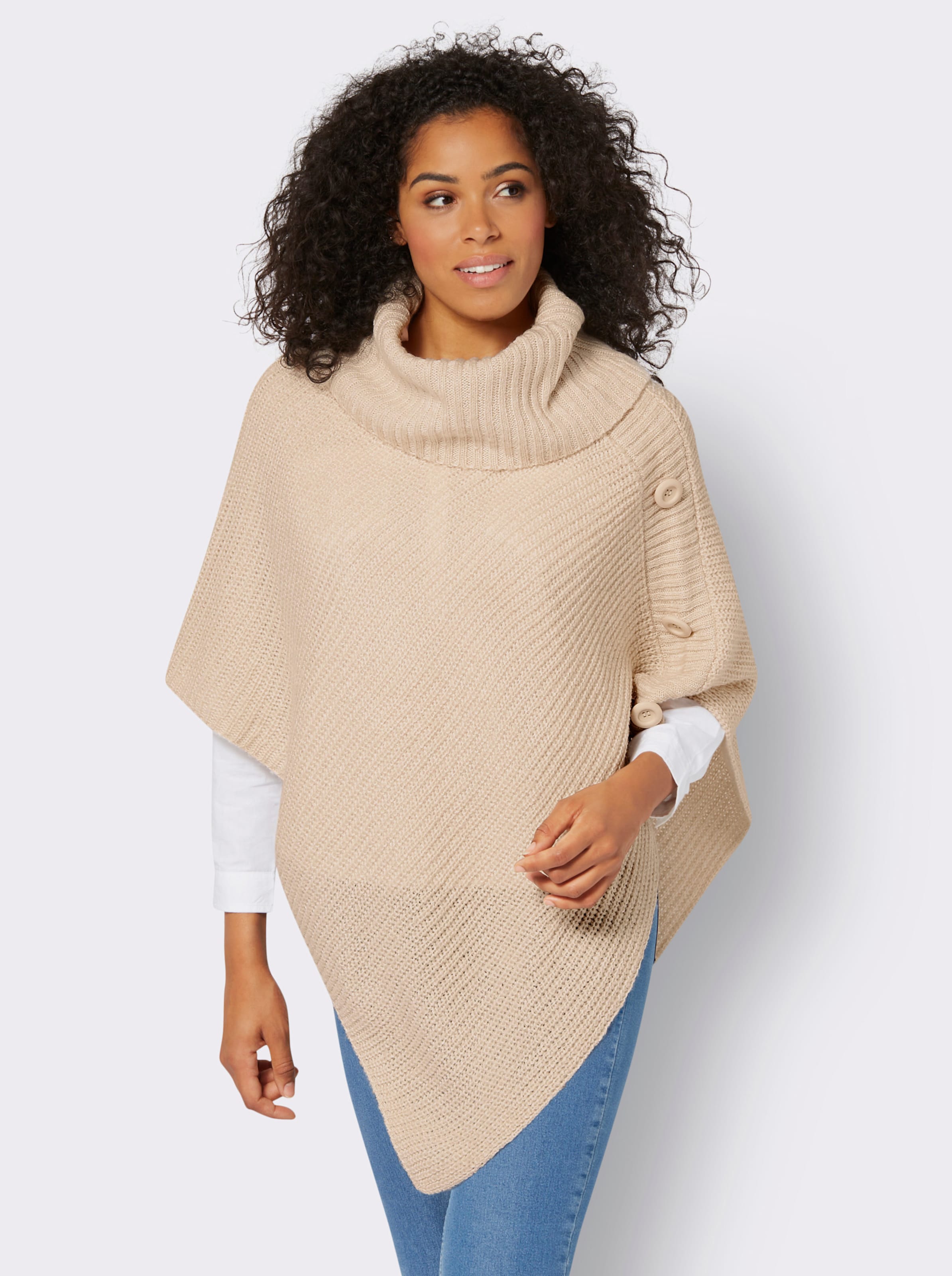 Strickponcho in elfenbein-ecru-meliert | Witt