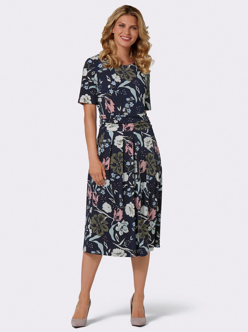 Trikåklänning i marin-ljus mint-med tryck | Your Look... for less!