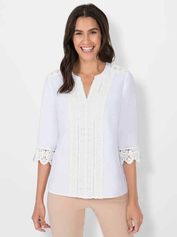 Comfortabele blouse met kant in wit | Witt