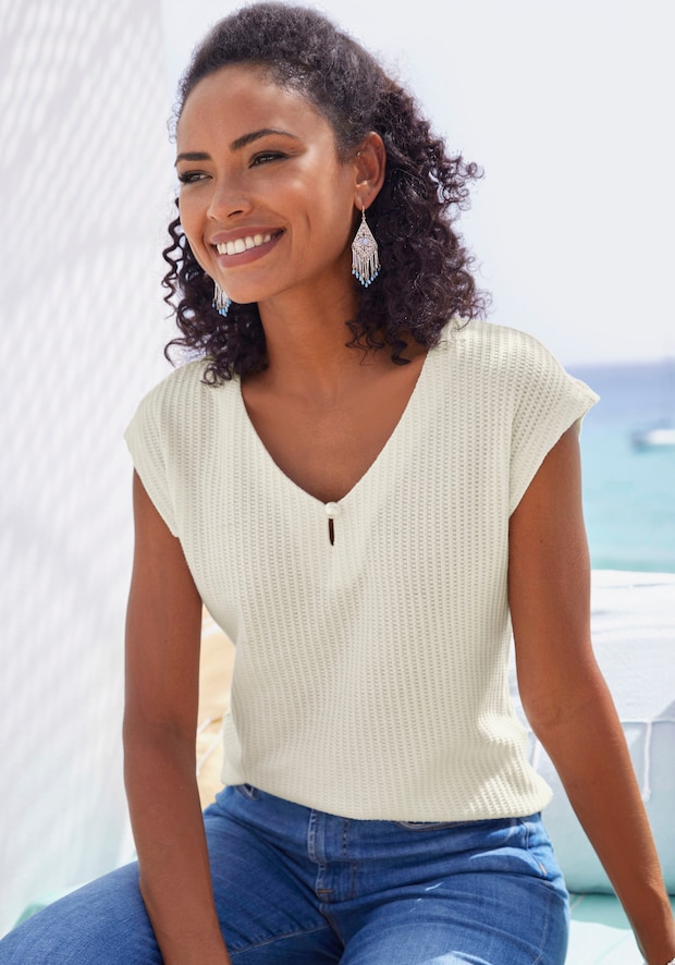 LASCANA Kurzarmshirt in creme | heine