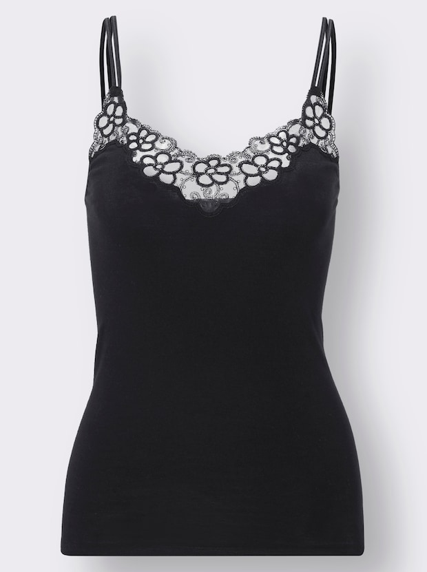 Trägerhemd mit Tüllstickerei-Spitze in schwarz | Witt