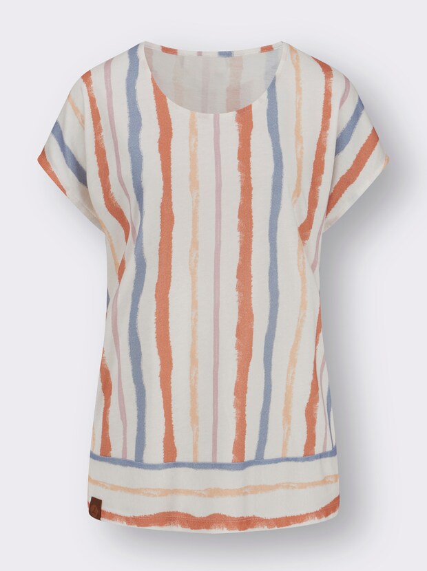 Rundhalsshirt mit Längsstreifen-Muster in ecru-papaya-gestreift | Witt