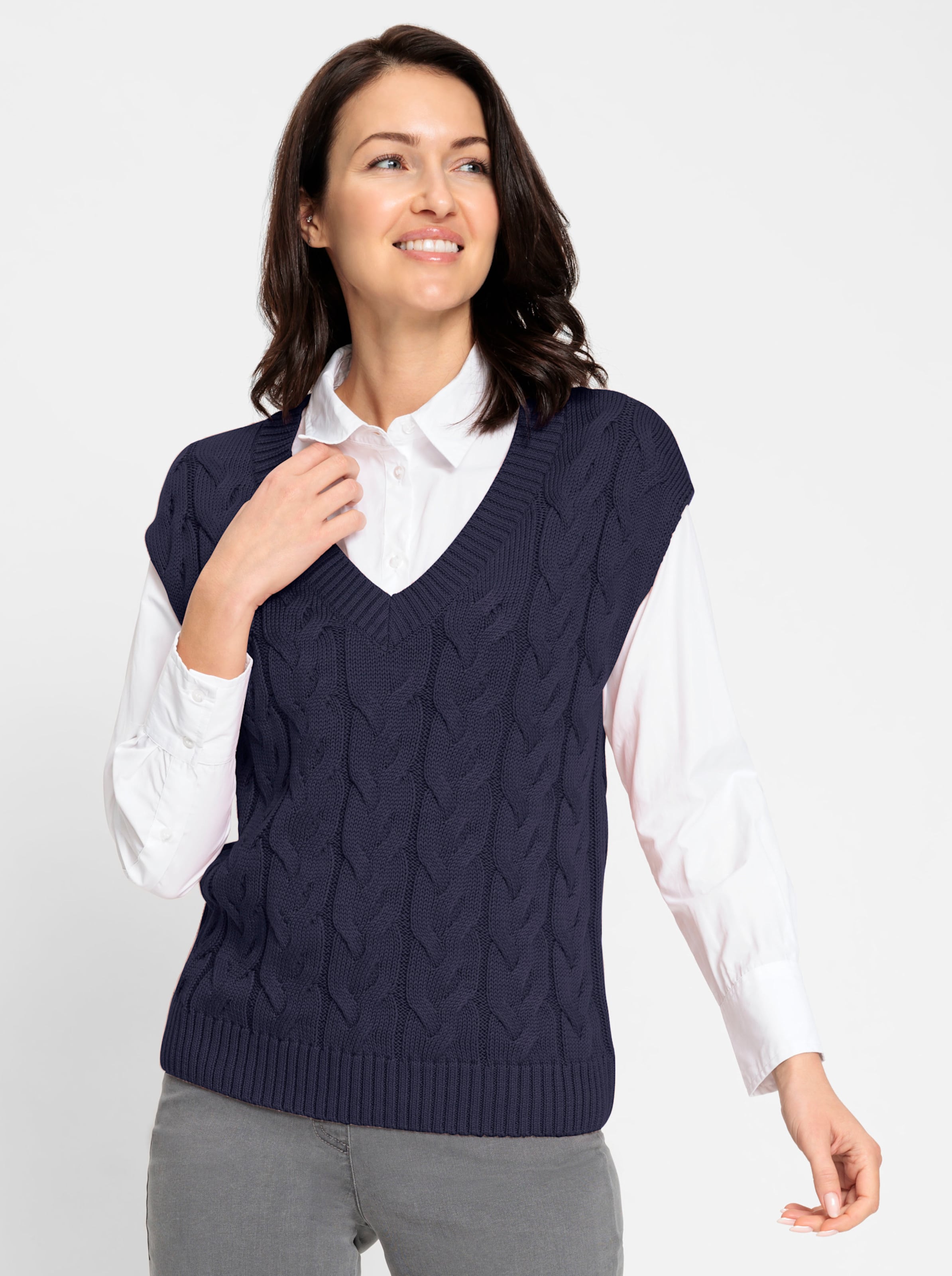 Pullunder mit Zopfmuster in marine | Witt