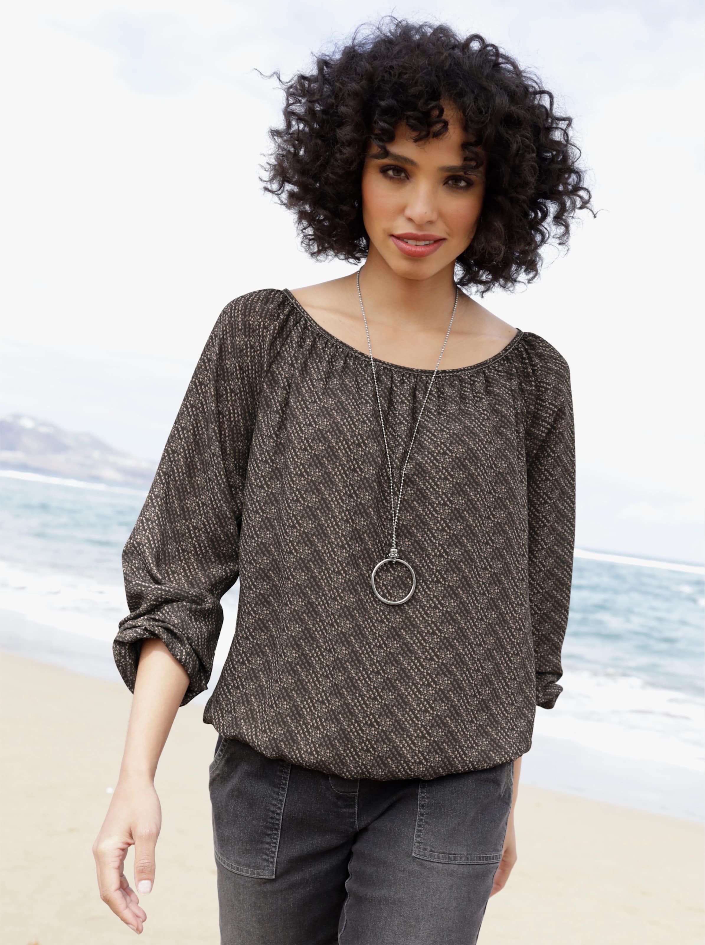 heine Druckbluse in graphit-sesam-bedruckt | heine