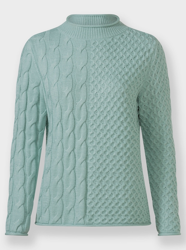 Stehkragenpullover im Strickmuster-Mix in kalkmint | Witt