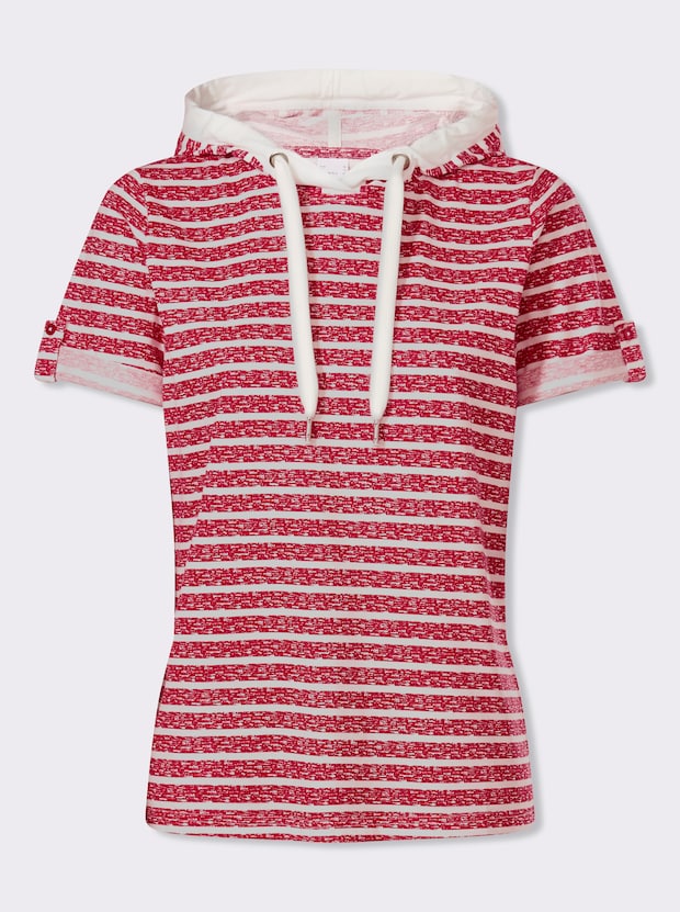 Huvtröja med korta ärmar i röd-ecru-med tryck | Your Look... for less!