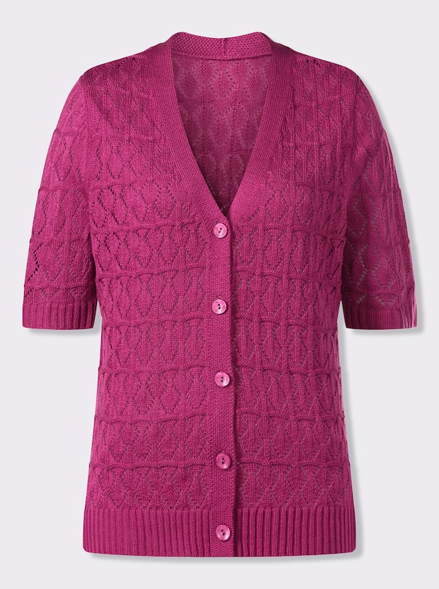 Hålstickad kofta med knäppning i fuchsia | Your Look... for less!
