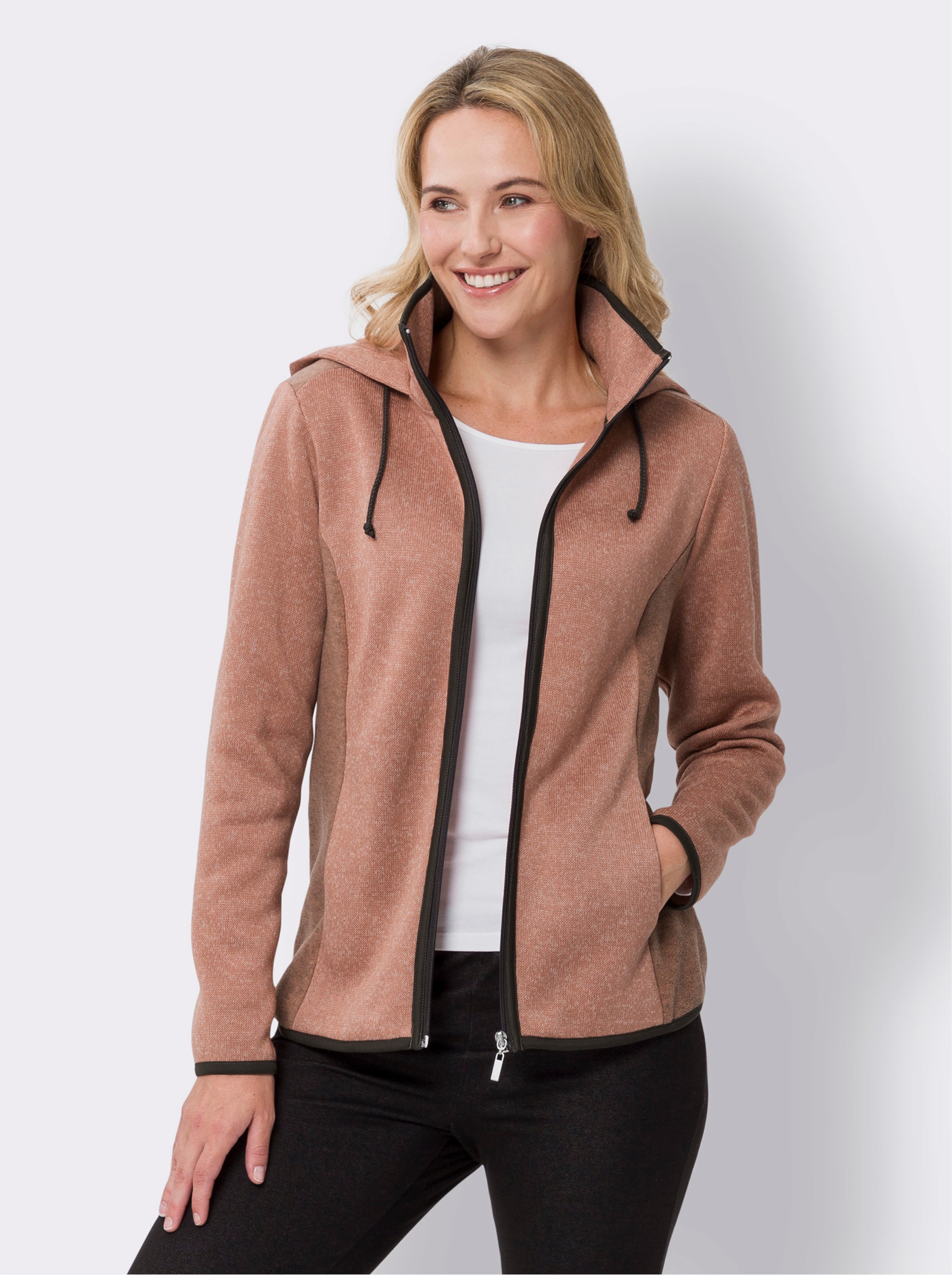 Gebreid fleecejack in rozenhout gemêleerd | Your Look... for less!