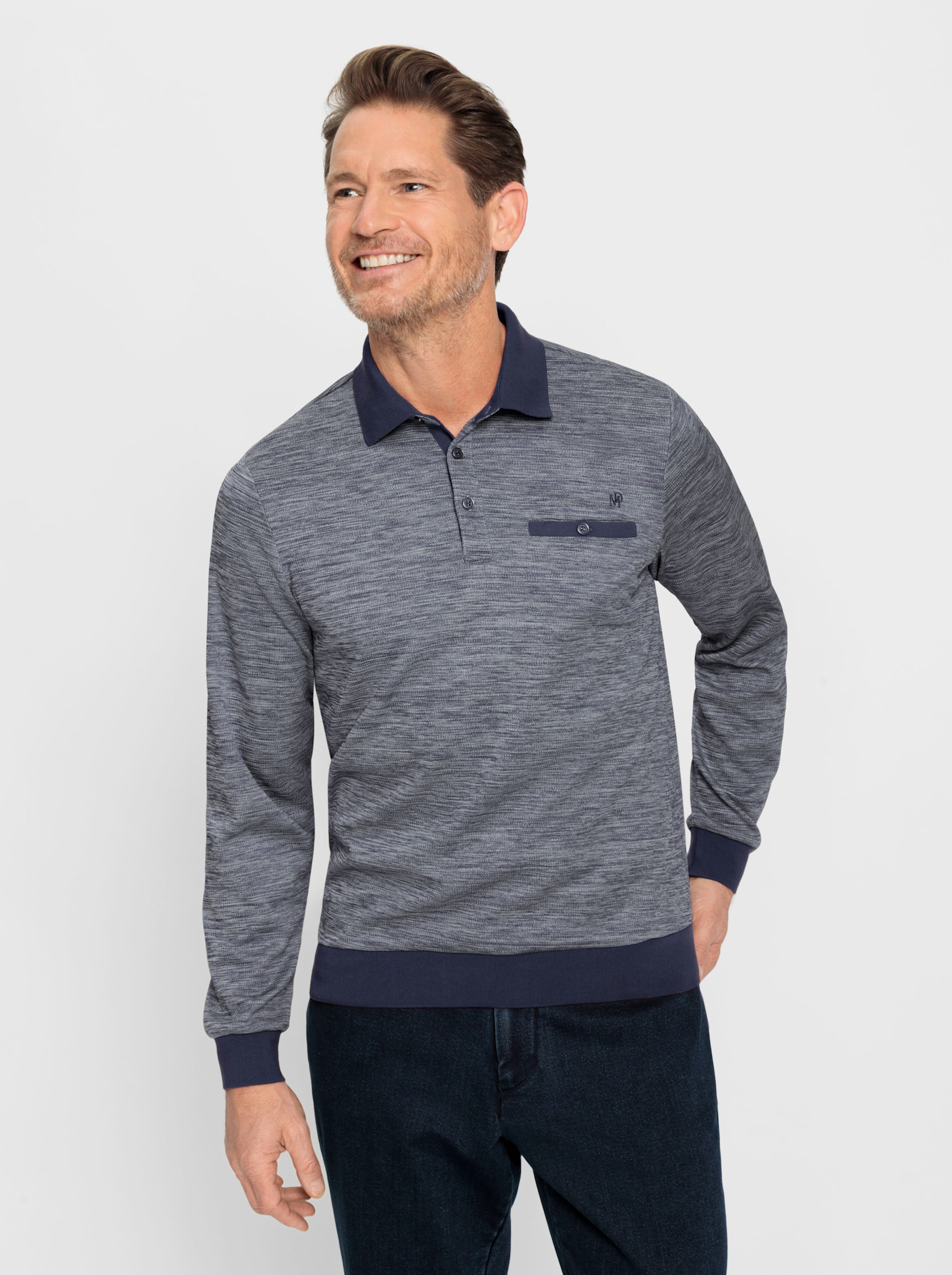 Marco Donati Langarm-Shirt in marine-meliert | Witt