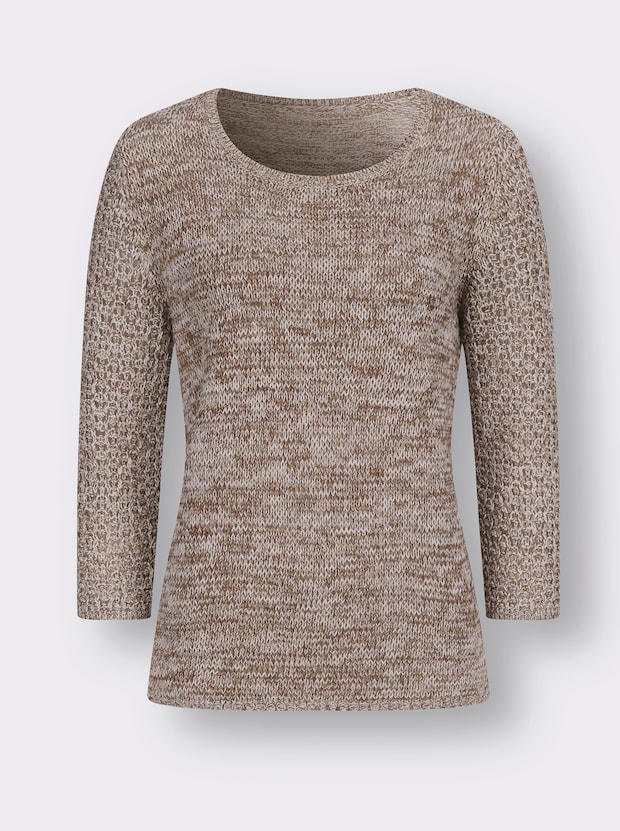 Rundhals-Pullover in braun-zitrone-meliert | Witt