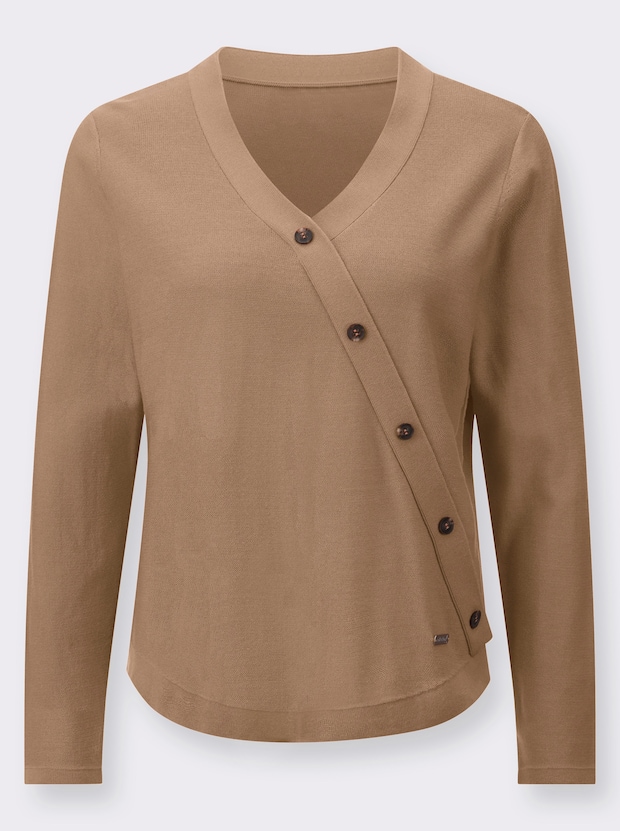 V-Ausschnitt-Pullover in Linksstrick-Optik in camel | Witt