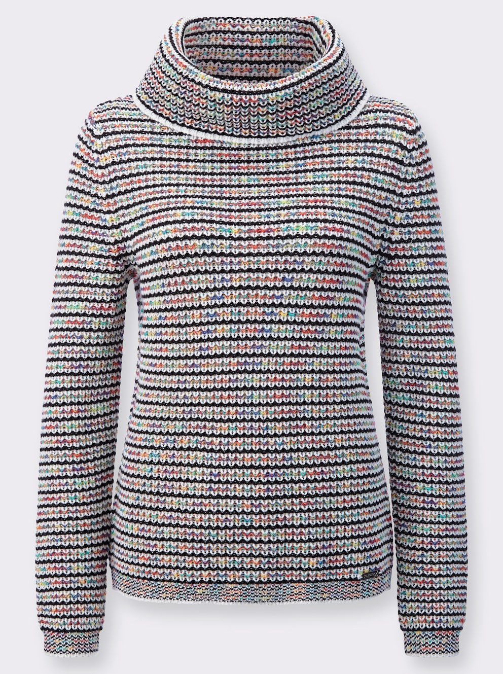 Pullover met rolkraag en ribboorden, meerkleurig in rood/ecru ...