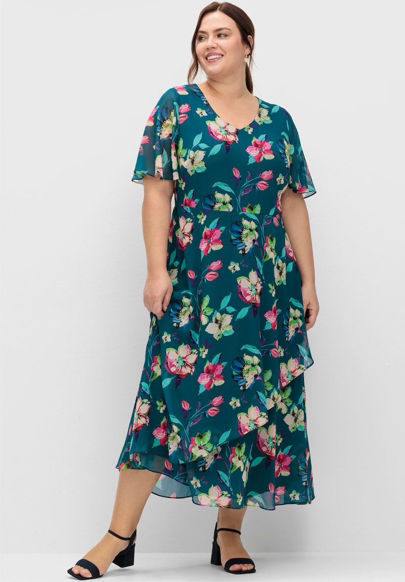 sheego Chiffonkleid mit Blumenprint in dunkelpetrol-gemustert | Witt