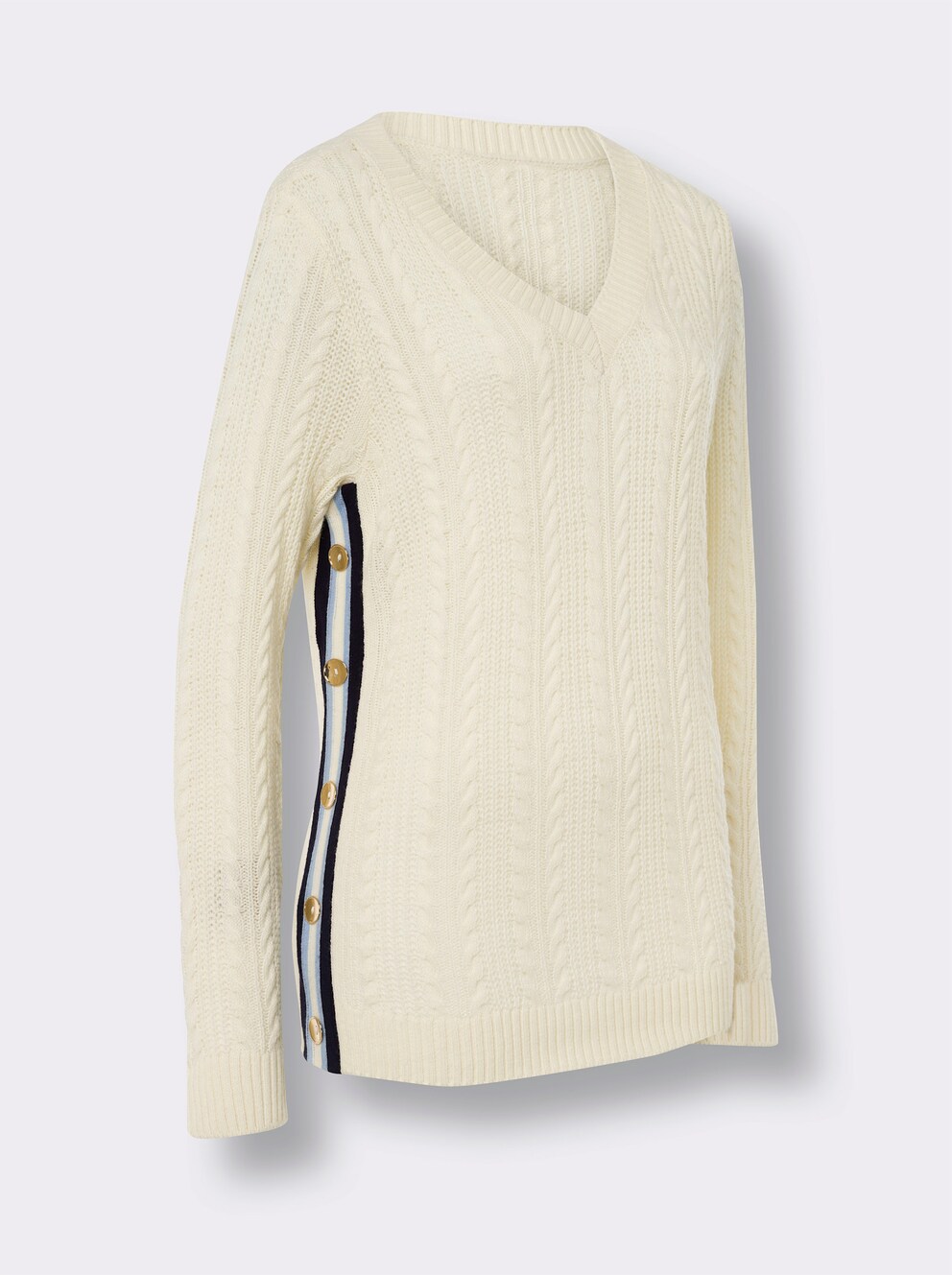 Pullover met V-hals en sierknoopsluiting in ecru | Your Look... for less!