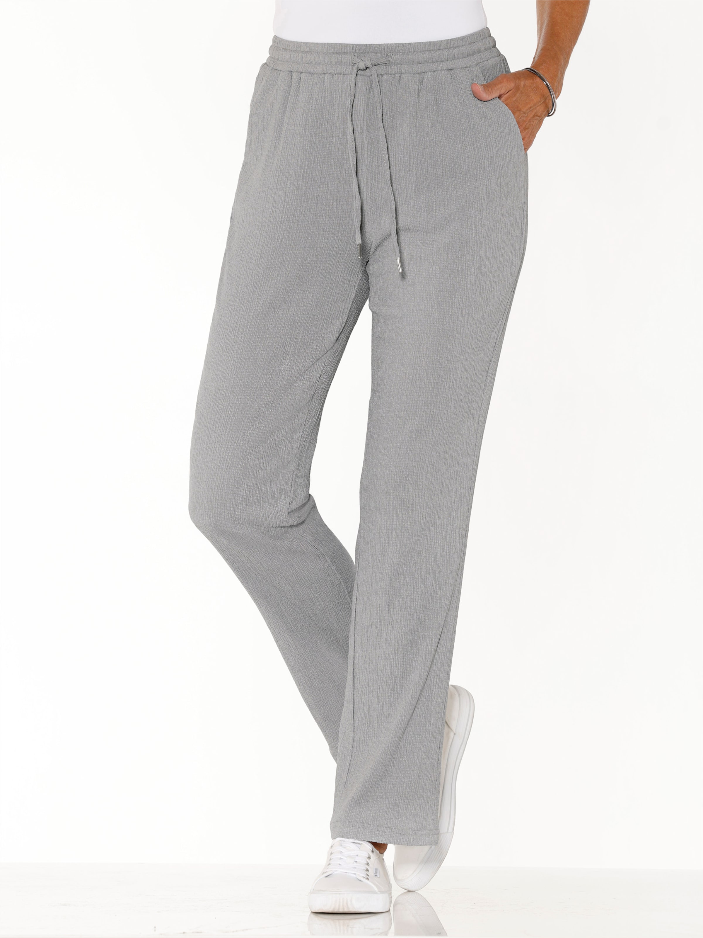 Comfortblouse van crinklemateriaal in steengrijs | Your Look... for less!