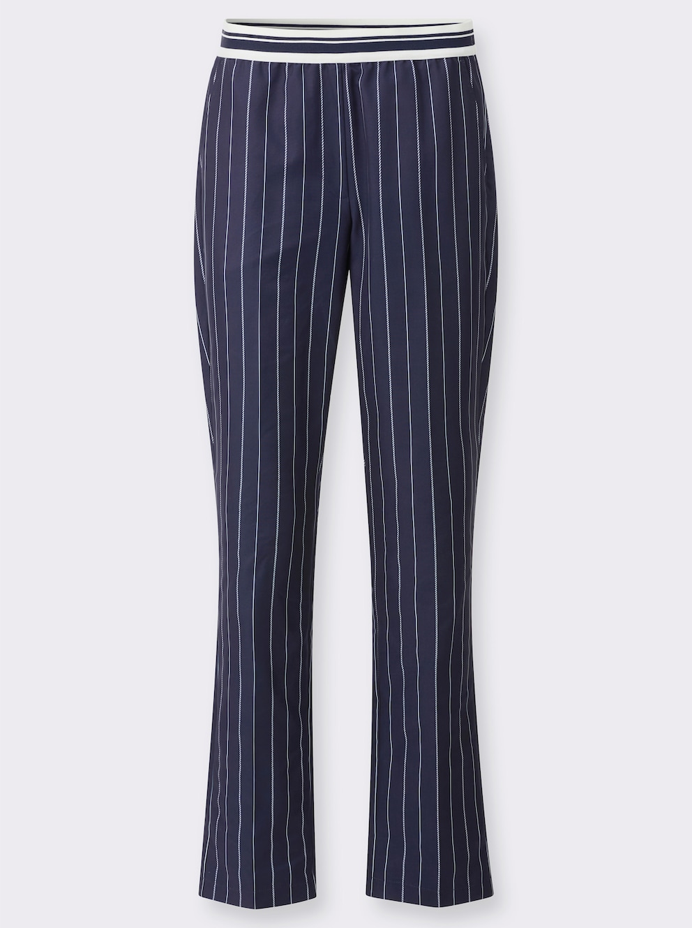 Comfortbroek met krijtstreeppatroon in marine/wit gestreept | Your Look ...