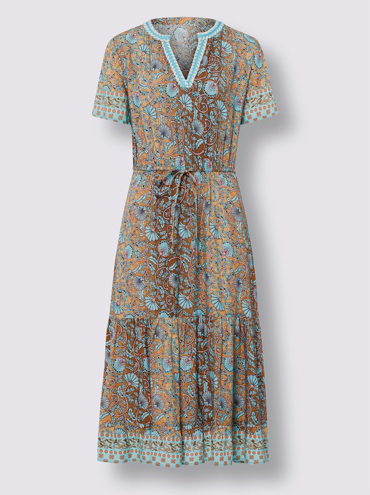 heine Druck-Kleid in aquamarin-braun-bedruckt | heine