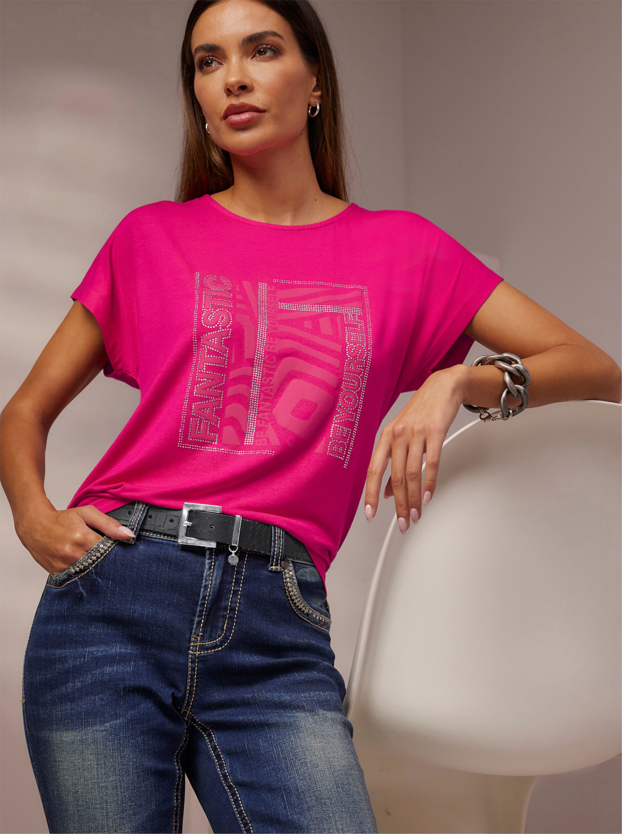 heine Rundhalsshirt in pink | heine