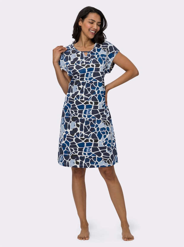 Sommerkleid in A-Form in champagner-marine-bedruckt | Witt
