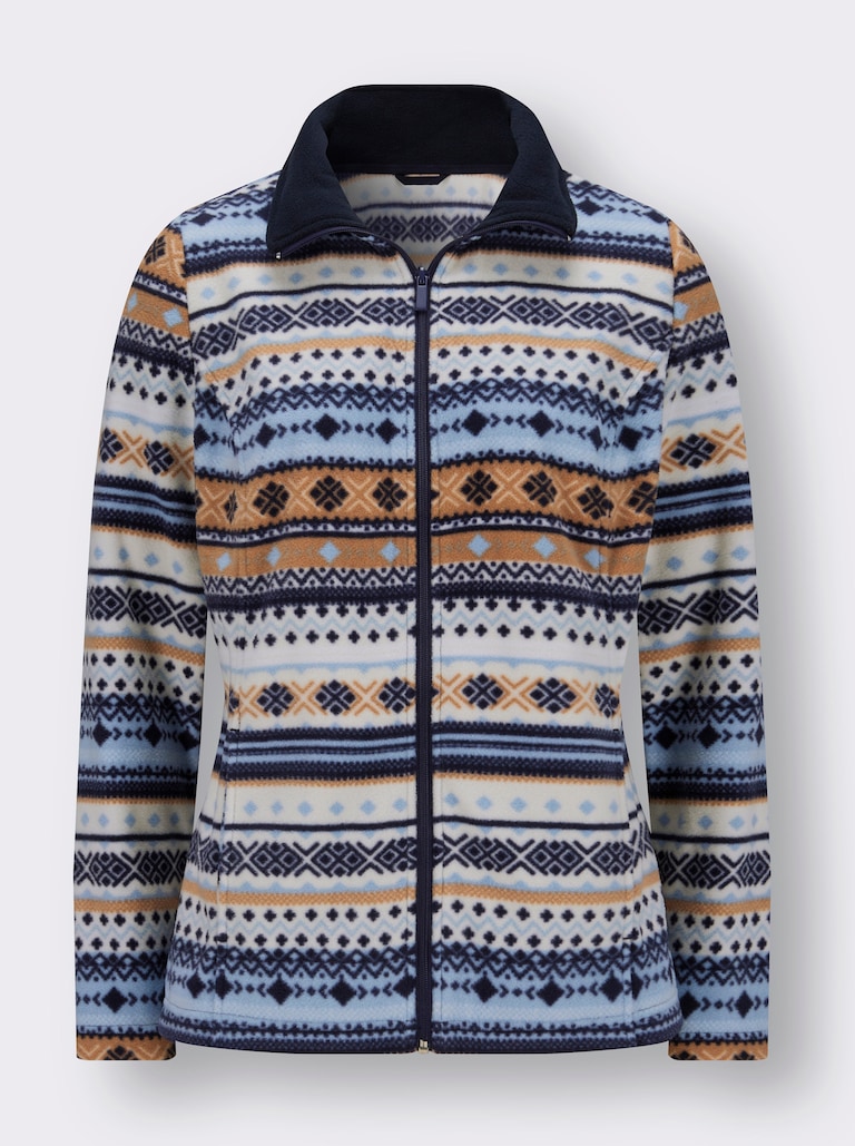 Fleecejack met Noors patroon in wit/marine geprint | Your Look... for less!