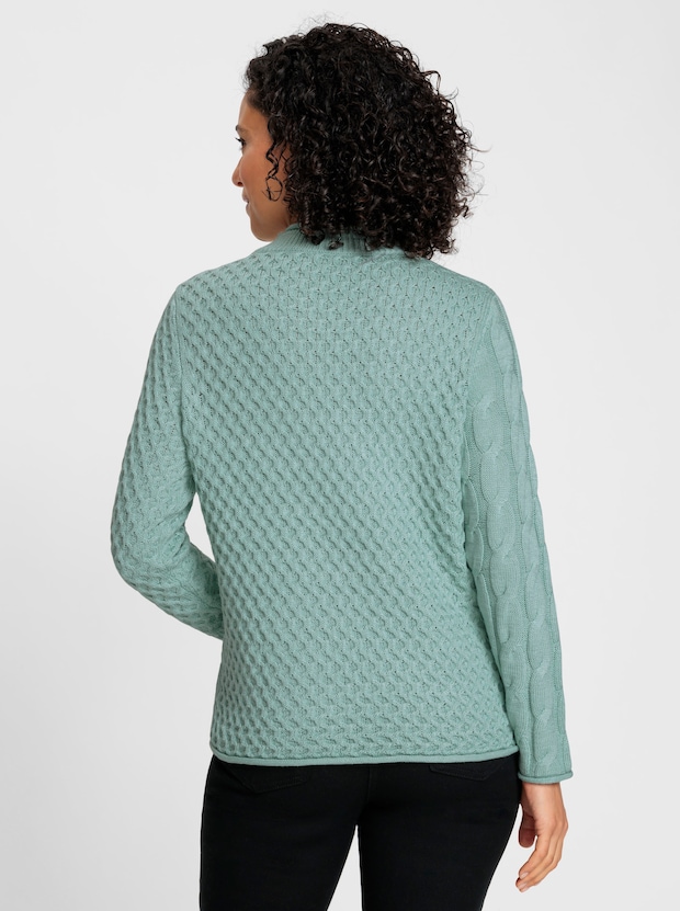 Stehkragenpullover im Strickmuster-Mix in kalkmint | Witt