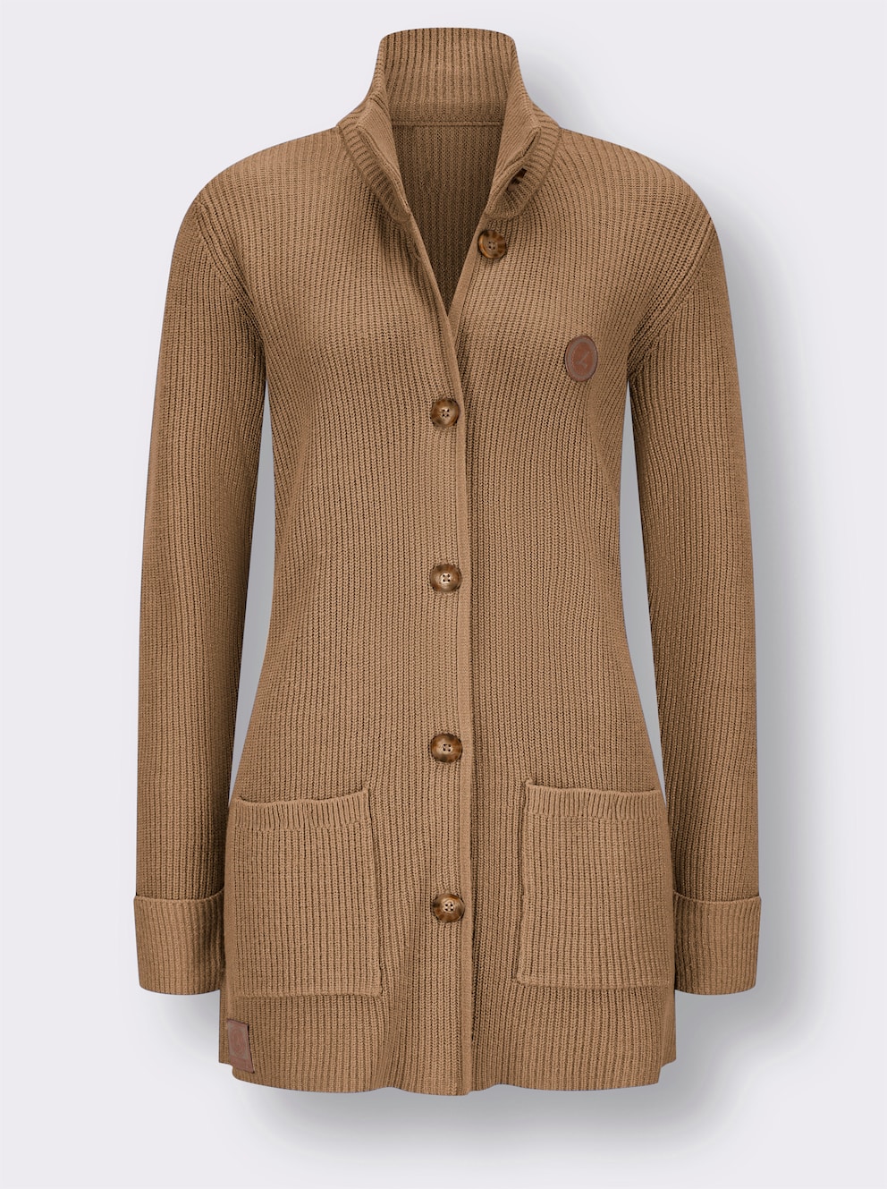 Lang vest met opstaande kraag in camel | Your Look... for less!