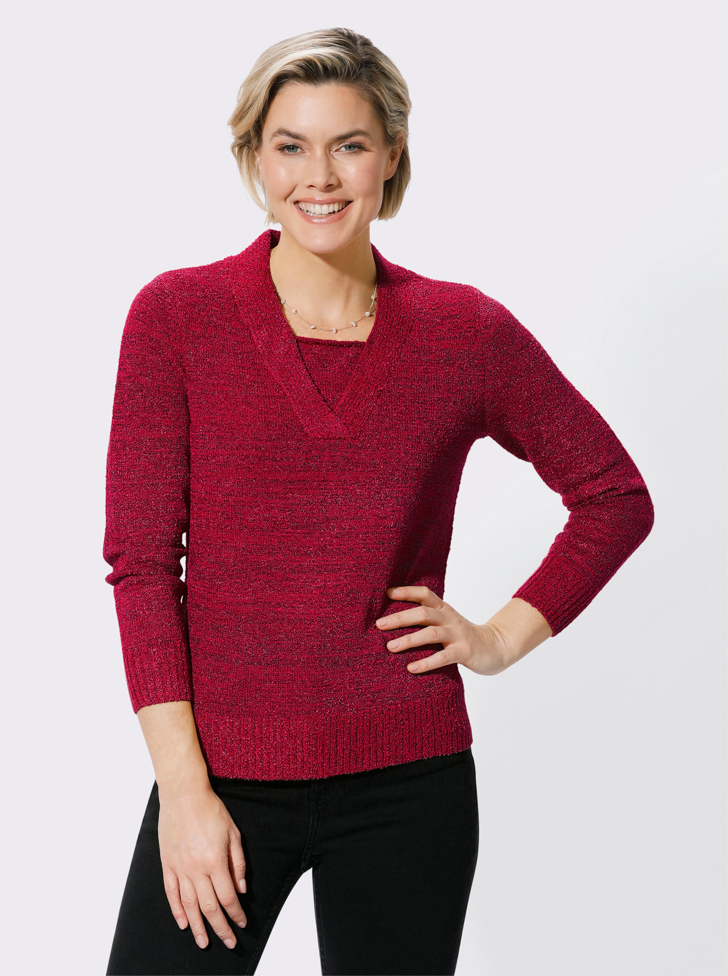 Bouclé-Pullover in rot-schwarz-meliert | Witt