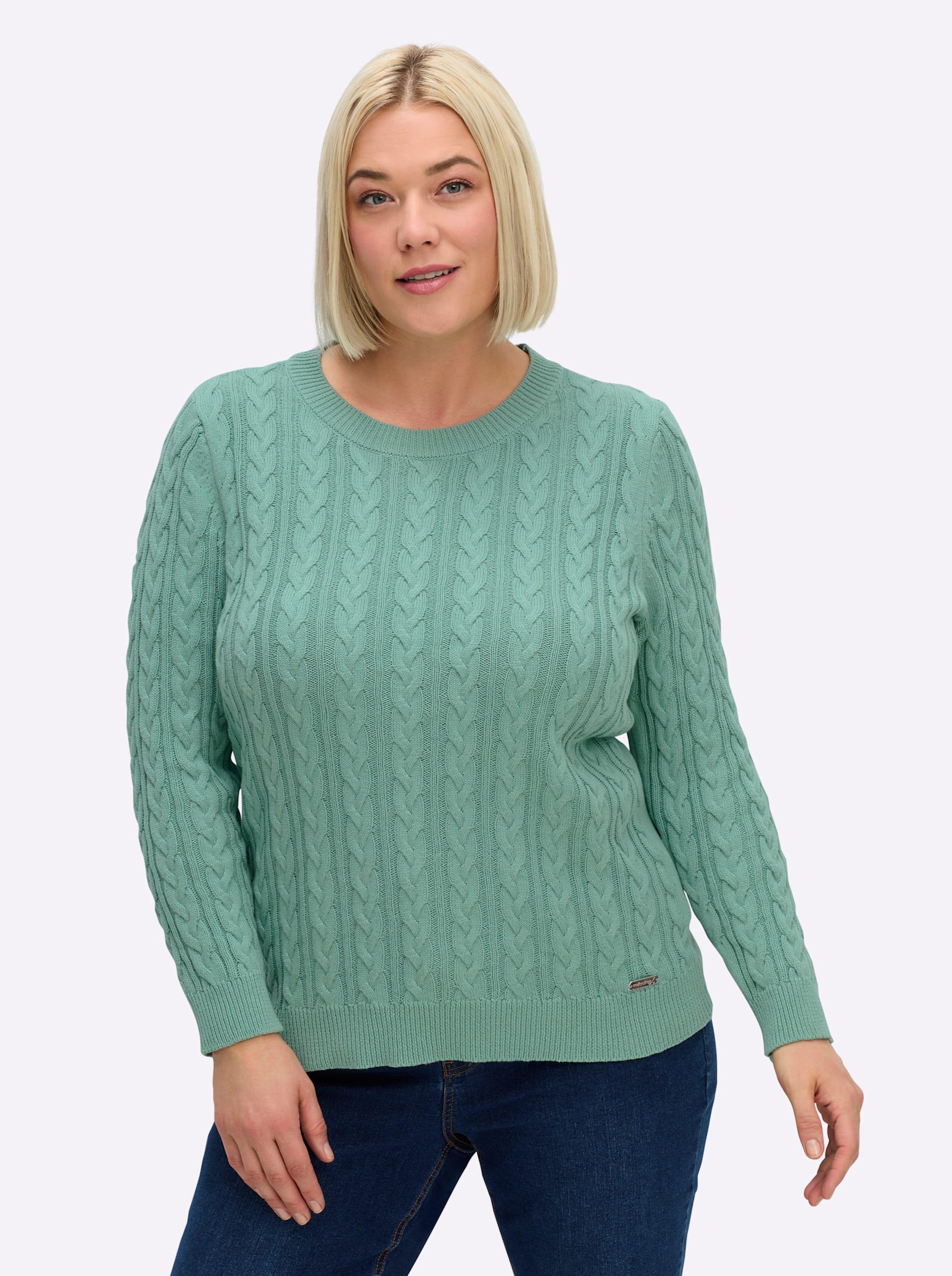 Strickpullover mit Zopfmuster in jadegrün | Sheego
