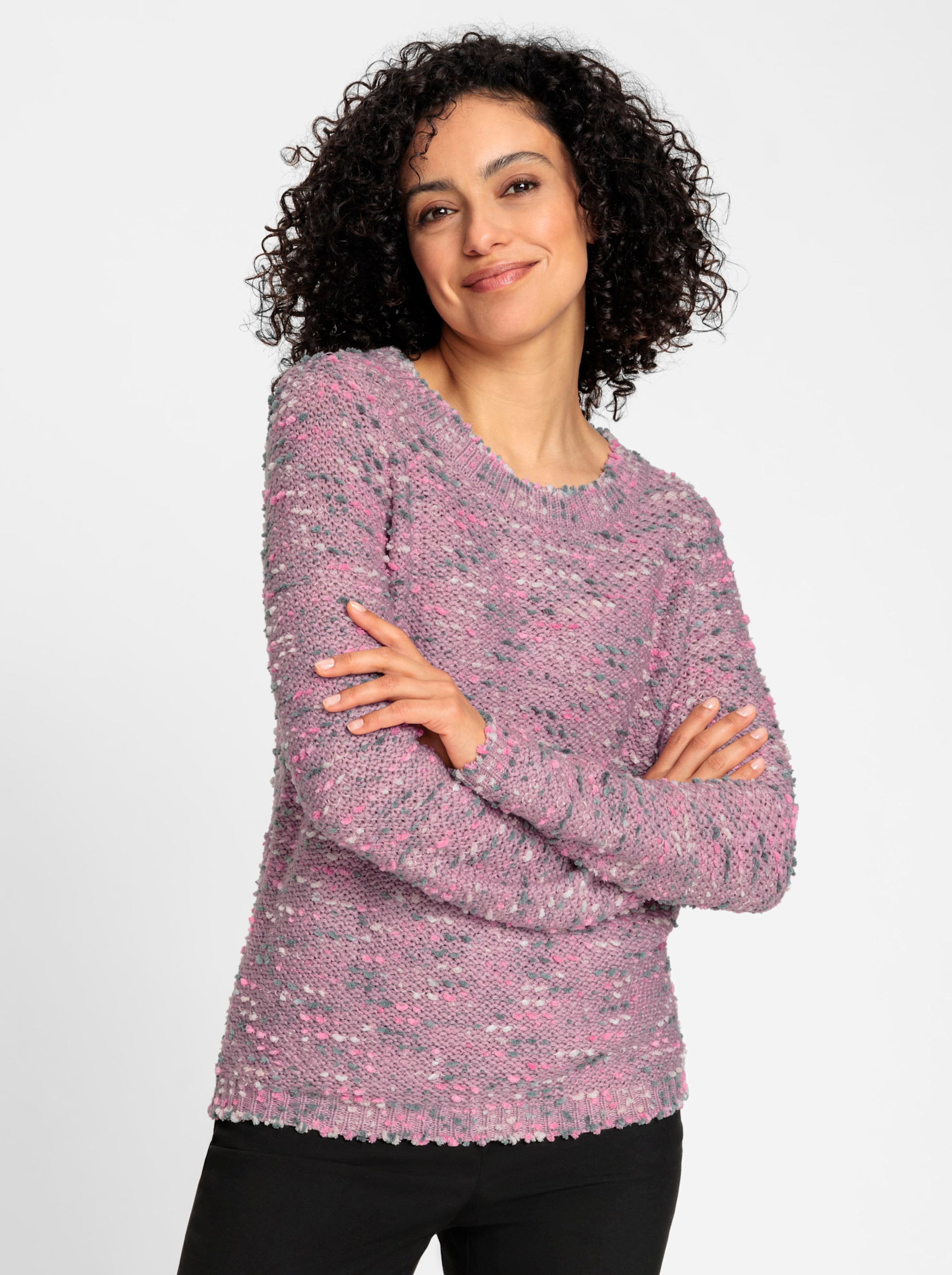 Bouclé-Pullover in Linksstrick in mauve-meliert | Witt