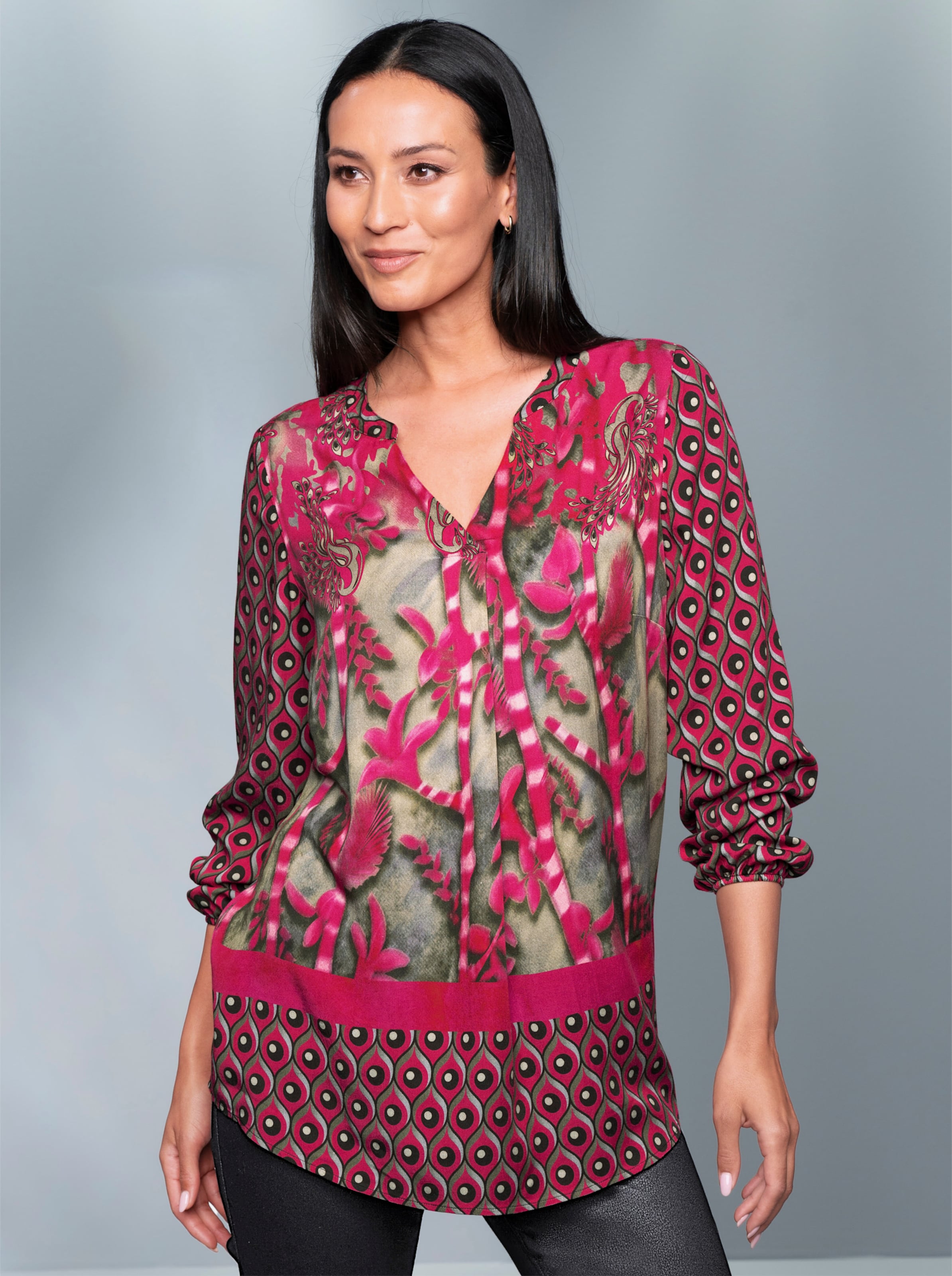 heine Blouse met print in pink/kaki geprint | heine