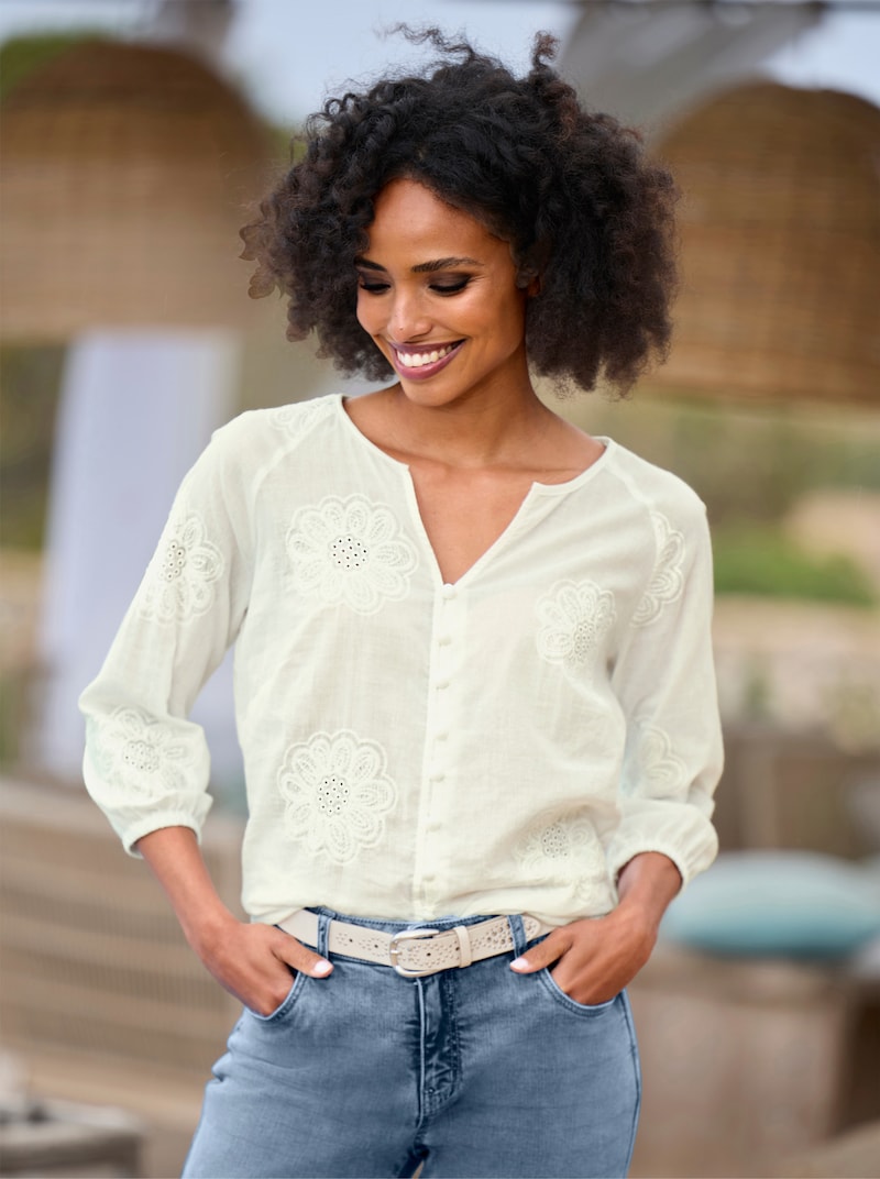 heine Katoenen blouse met ajourwerk in ecru | heine