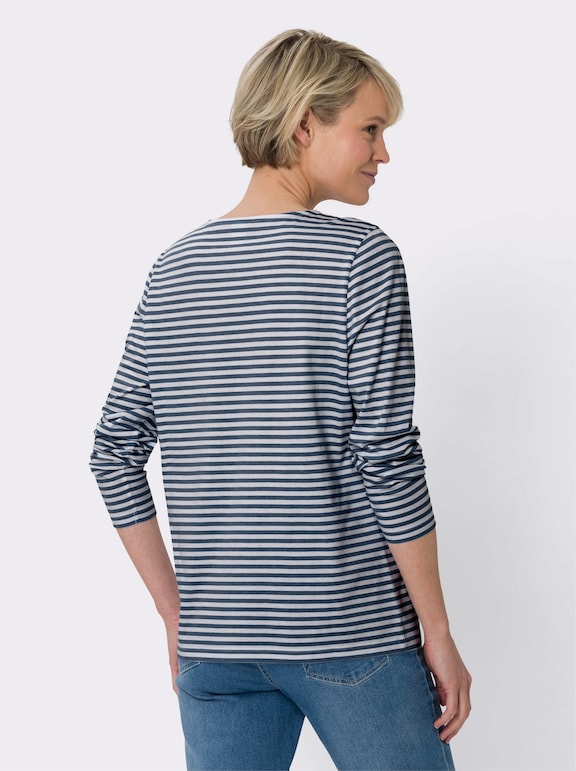 Randig topp av ren bomull i mörkblå-ecru-randig | Your Look... for less!