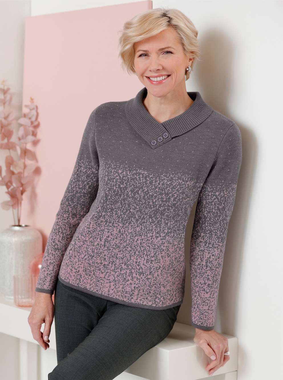 Pullover met lange mouwen en kleurverloop in antraciet/mauve ...