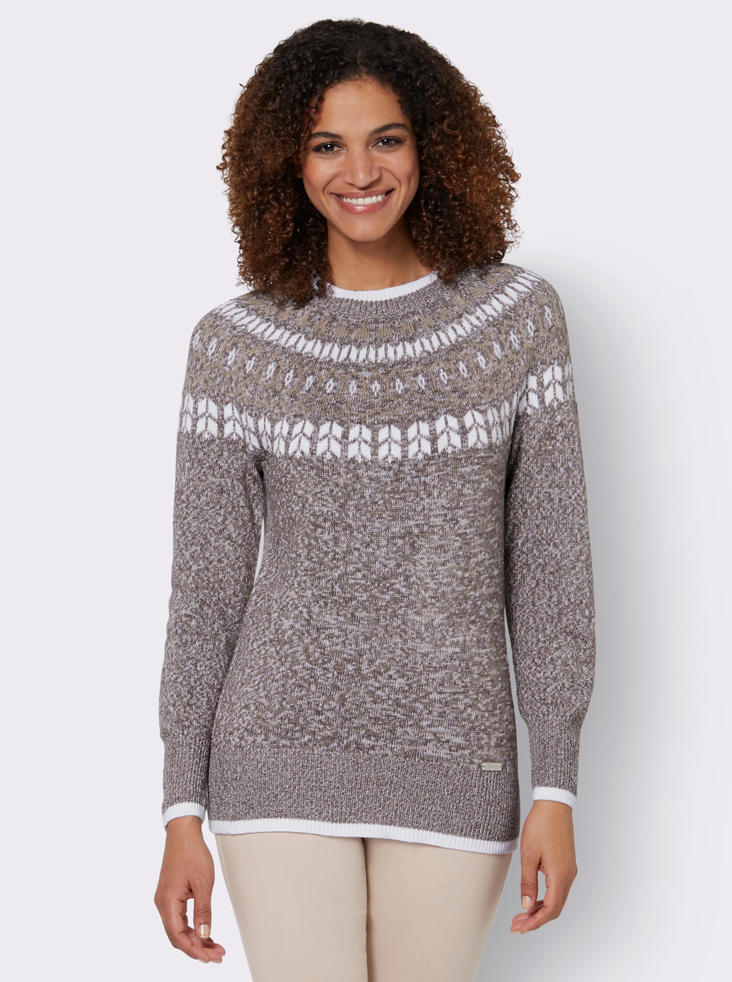 Norwegerpullover in dunkeltaupe-beige-meliert | Witt