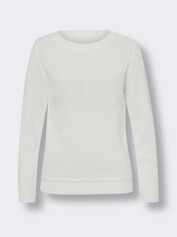 Pullover met ronde hals en geribd breipatroon in ecru | Your Look ...
