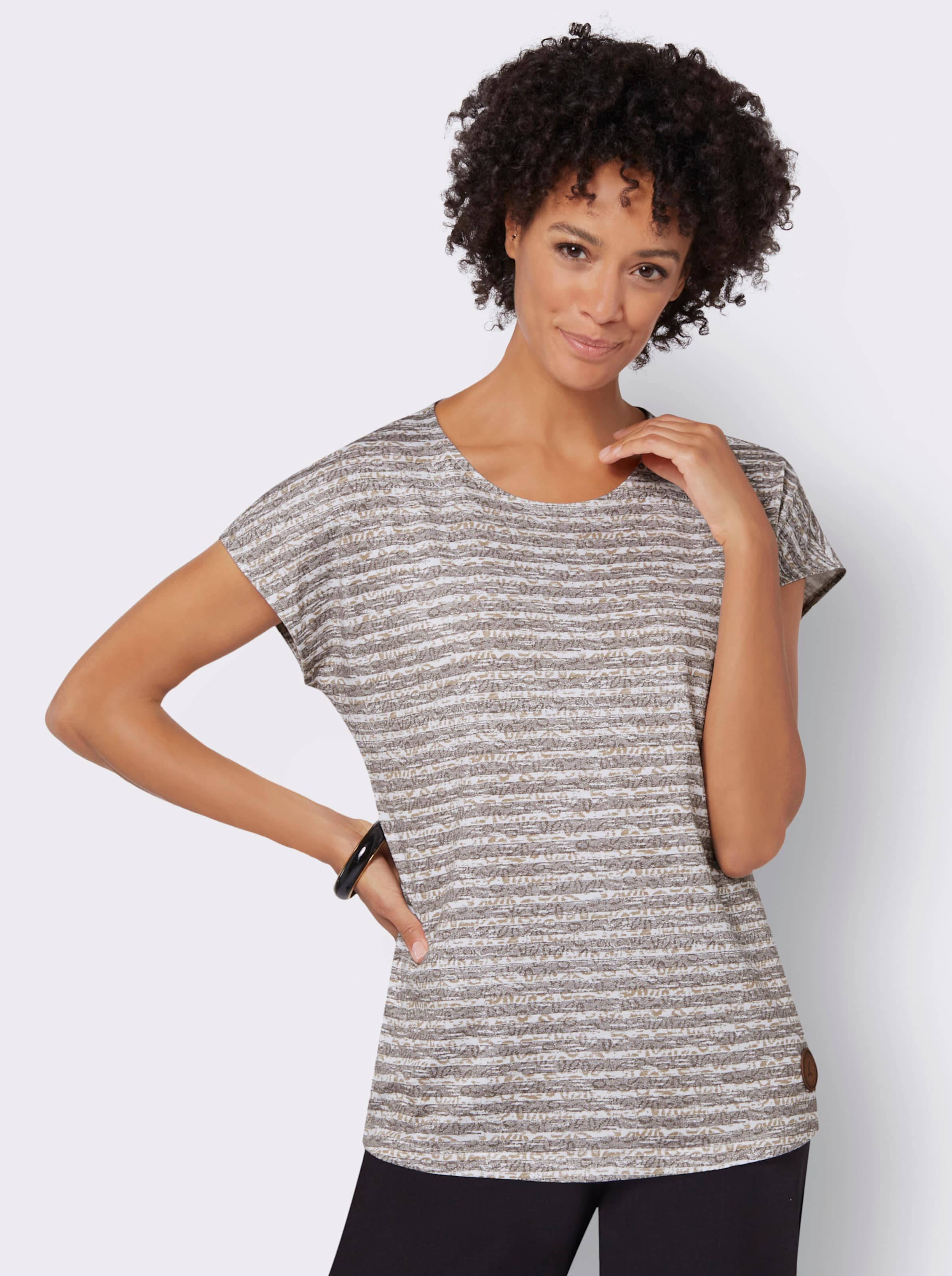 Topp med rund halsringning i mullvad-ecru, randig | Your Look... for less!