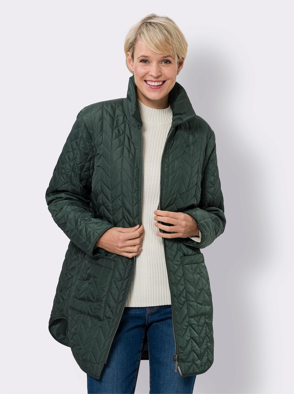 Lang jack met zigzagstiksels in mos | Your Look... for less!