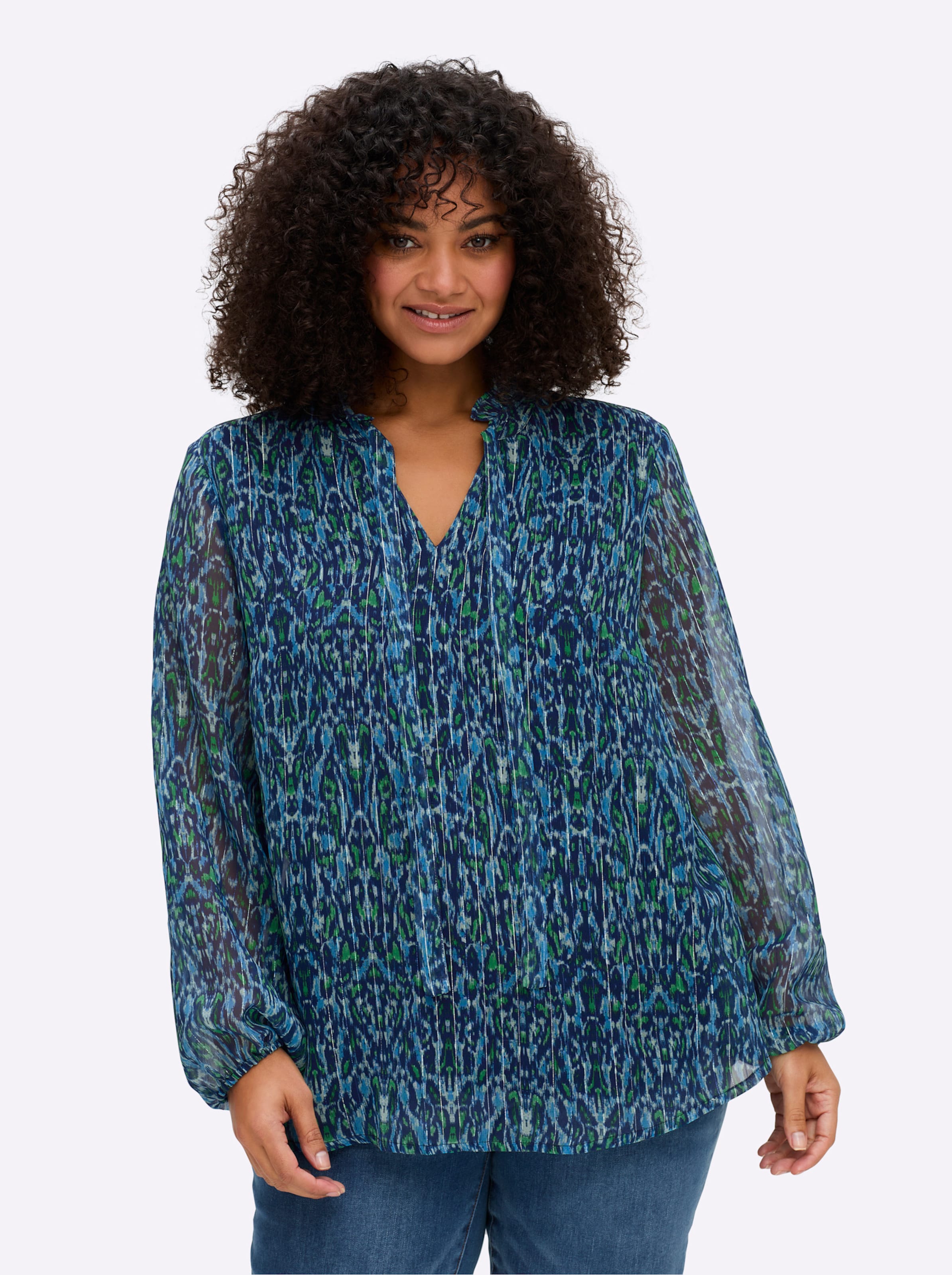 sheego by Joe Browns Chiffonbluse mit Glanz-Nadelstreifen in tiefblau ...