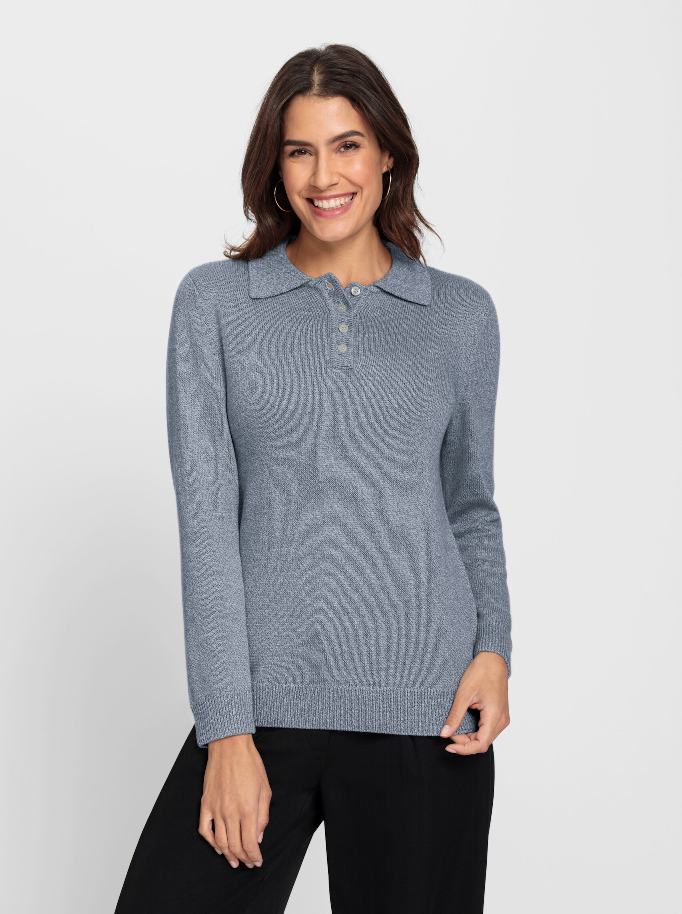 Polopullover in rookblauw gemêleerd | Witt