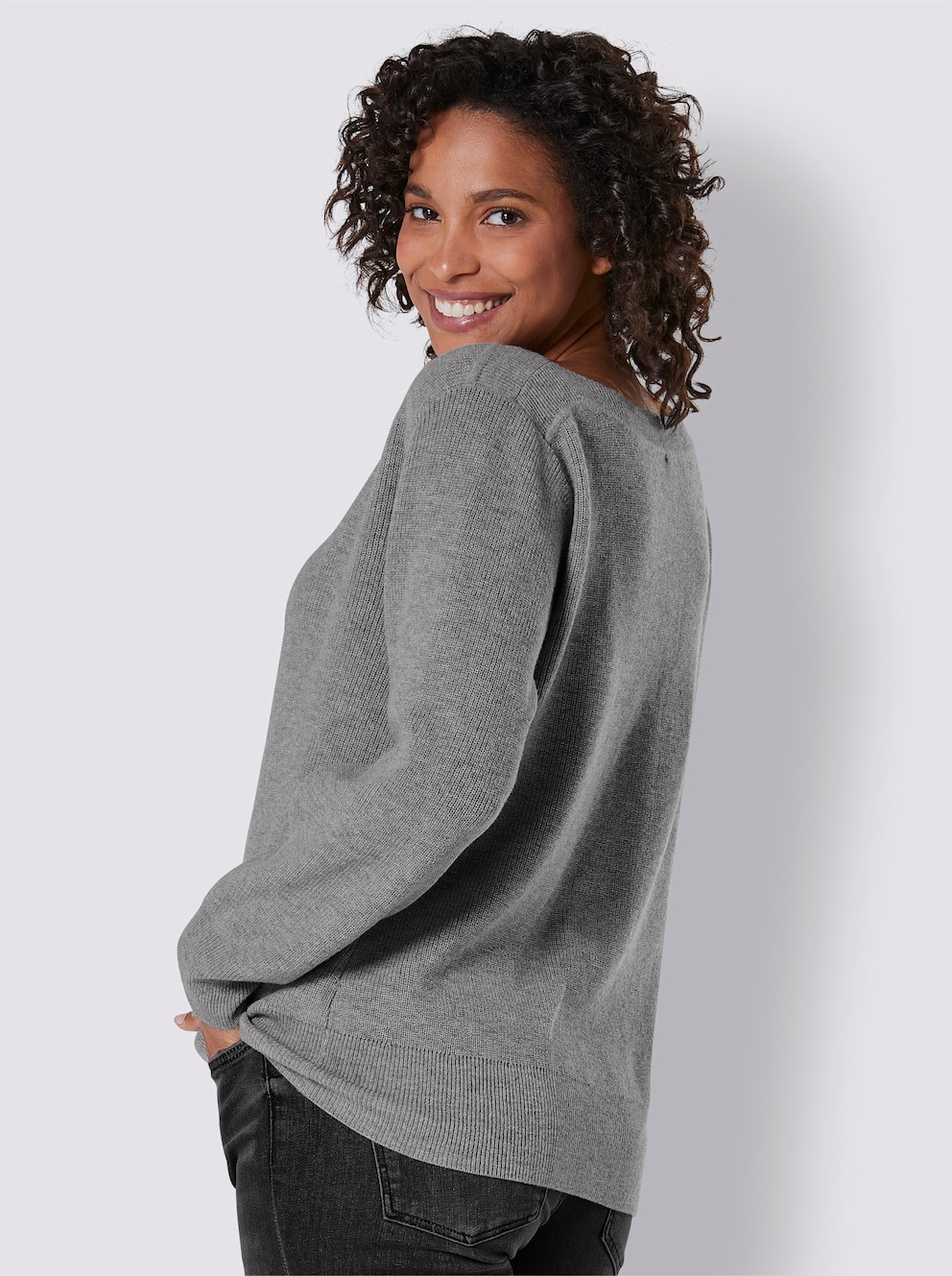 CREATION L PREMIUM Merino-Seiden-Pullover in steingrau-meliert | heine
