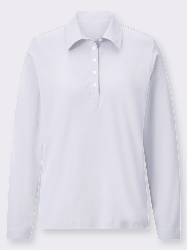 Poloshirt Damen Langarm Wei