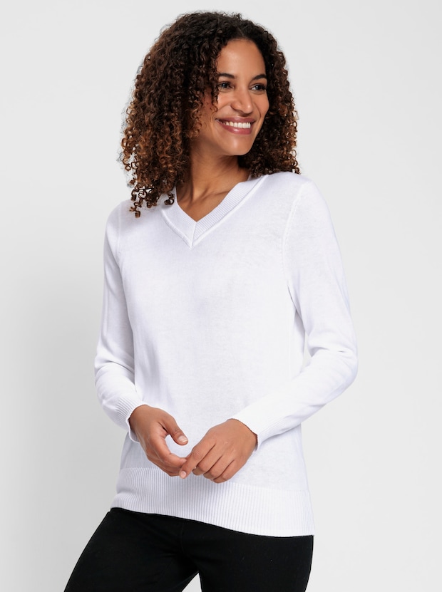 V-Ausschnitt-Pullover aus Feinstrick in ecru | Witt
