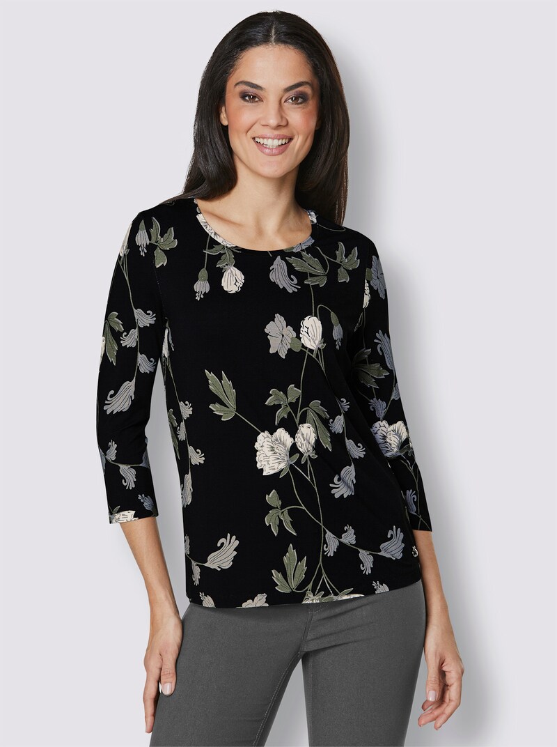 CREATION L PREMIUM Viskose-Seiden-Shirt in schwarz-khaki-bedruckt | heine