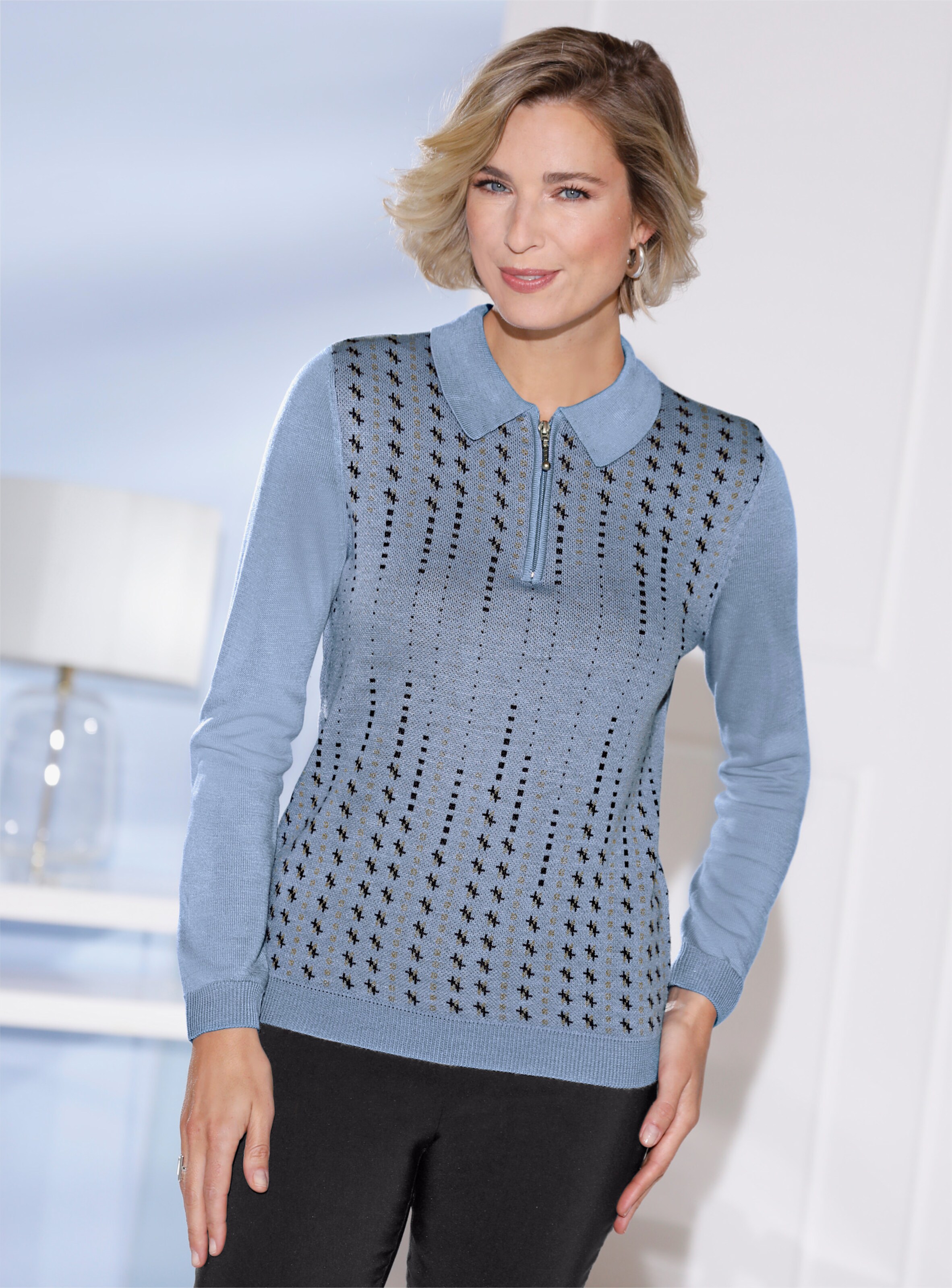 Polopullover in bleu-marine-gemustert | Witt
