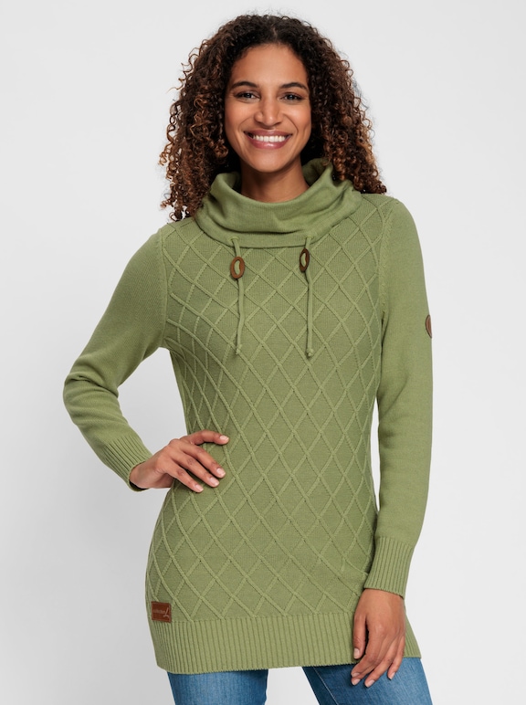 Rollkragenpullover mit Rauten-Strickmuster in schilf | Witt