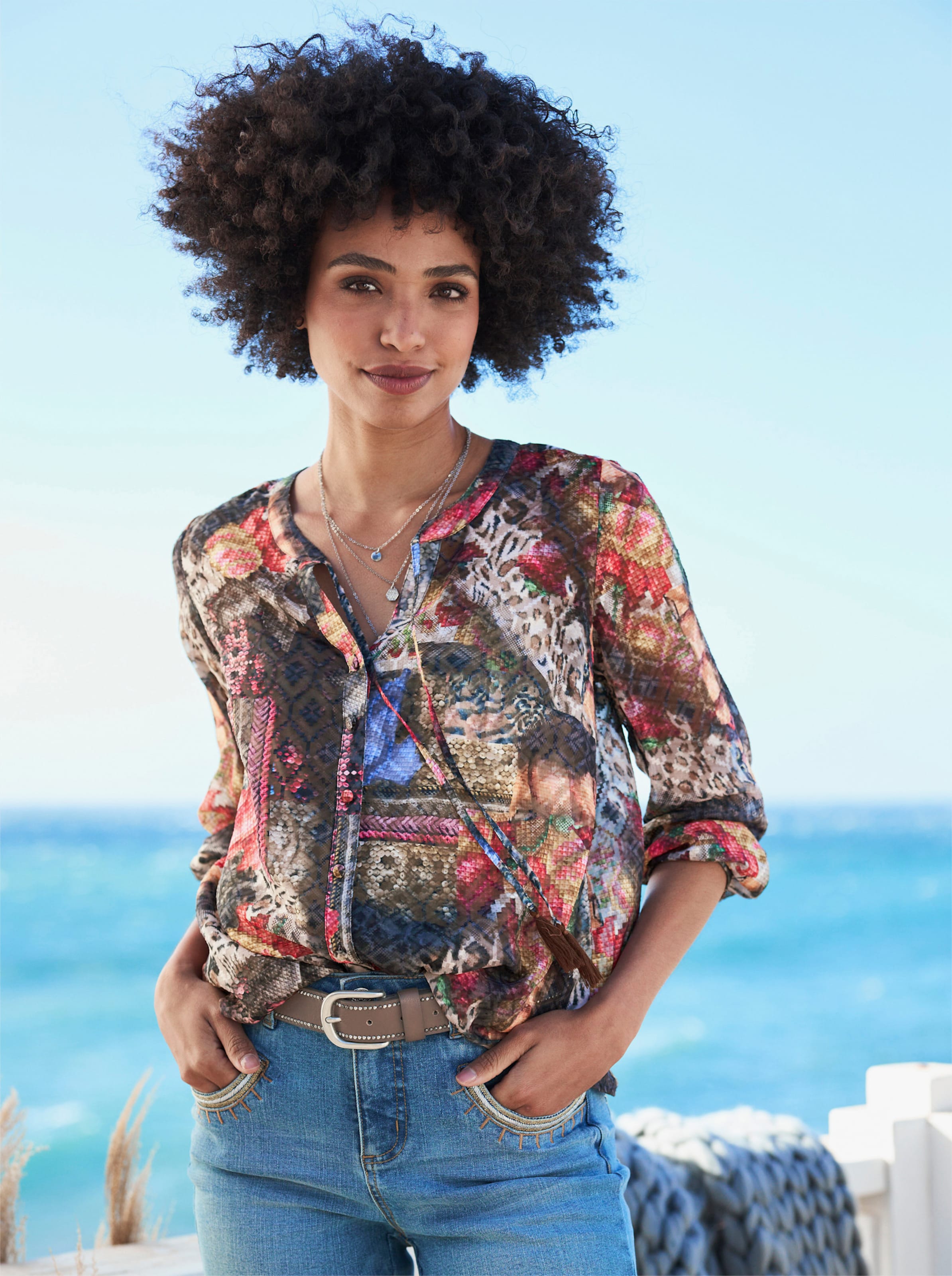heine Blouse met print in chocolade/rood bedrukt | heine