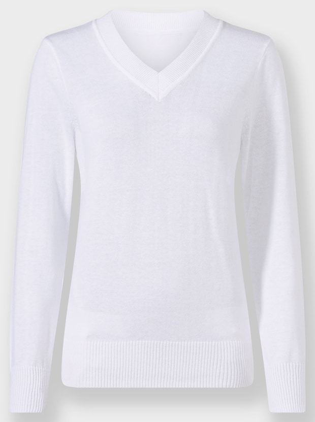 V-Ausschnitt-Pullover aus Feinstrick in ecru | Witt