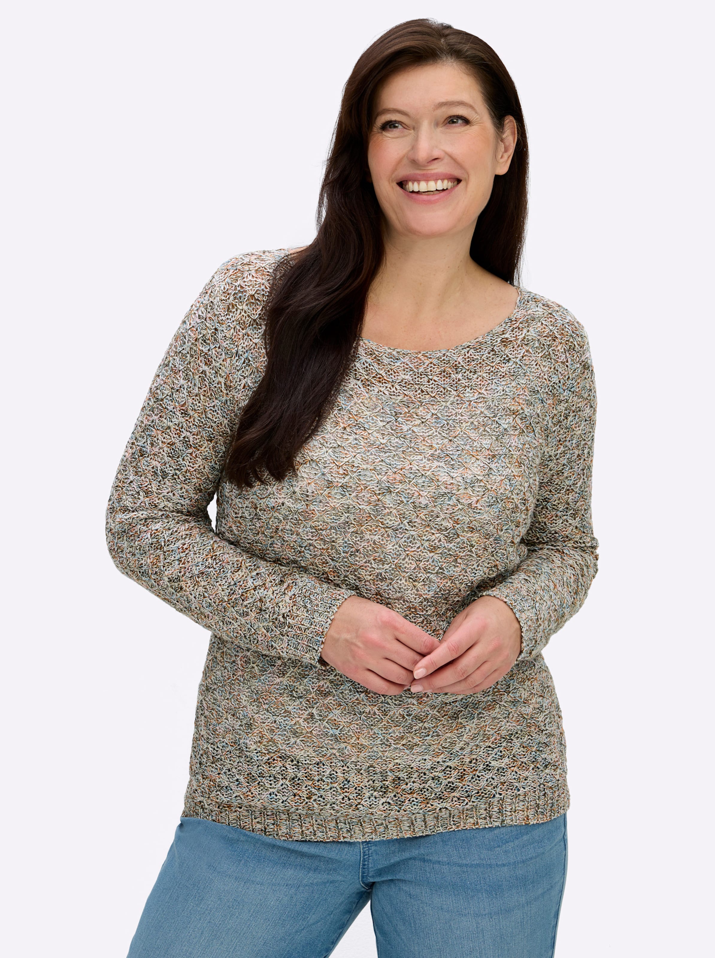 Rundhalspullover mit Multicolor-Garn in ecru-gemustert | sheego