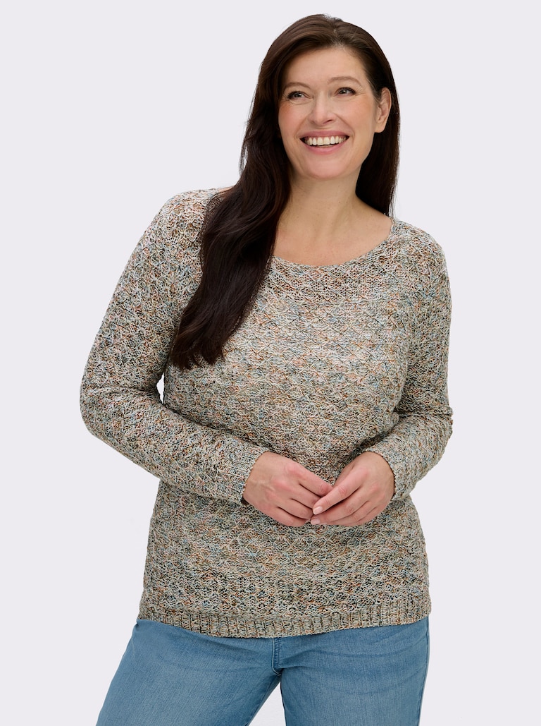 Rundhalspullover mit Multicolor-Garn in ecru-gemustert | sheego